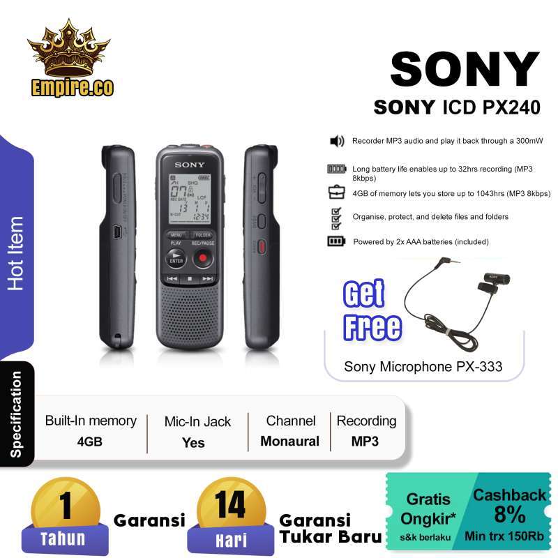 Promo Sony ICD-PX240 Mono Digital Voice Recorder Diskon 14% di Seller ...