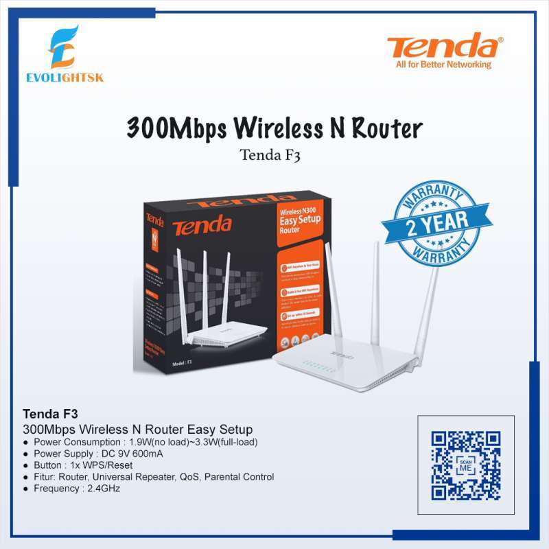 Jual Wireless Router 300mbps 3 Antena Tenda F3 N300 High Power Router