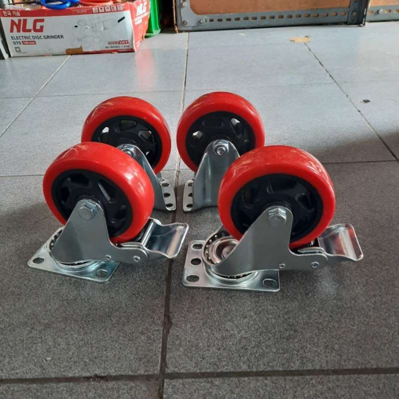 Jual Roda Troli Trolley 4 Inch Roda Etalase Roda Karet Rem ( 2 Rem 2 ...