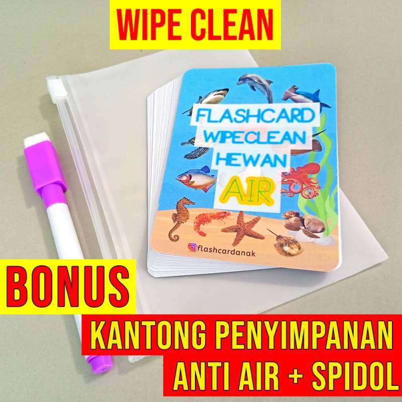 Jual Kartu Edukasi Flash card Anak Hewan Air Hidup di Laut Ikan Gurita ...