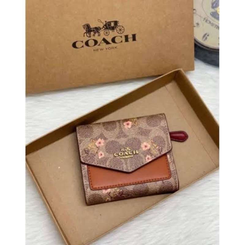 Promo Original Coach Small Wallet In Signature Canvas With Floral Bow ...