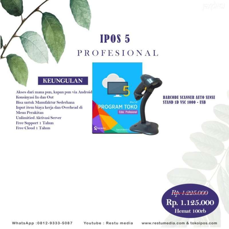 Jual Program IPOS 5 Pro + BARCODE SCANNER AUTO SENSE STAND 1D VSC 1000-USB di Seller Blisini ...