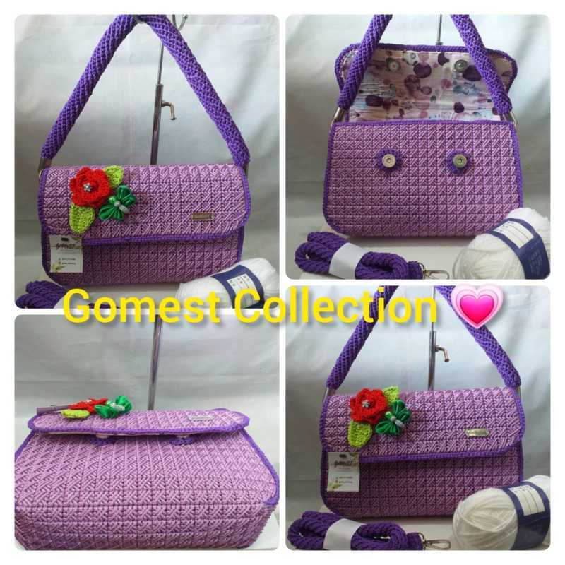 Jual [GoMeST] Tas Rajut Handmade Wanita : Handle Bag Warna Ungu di ...