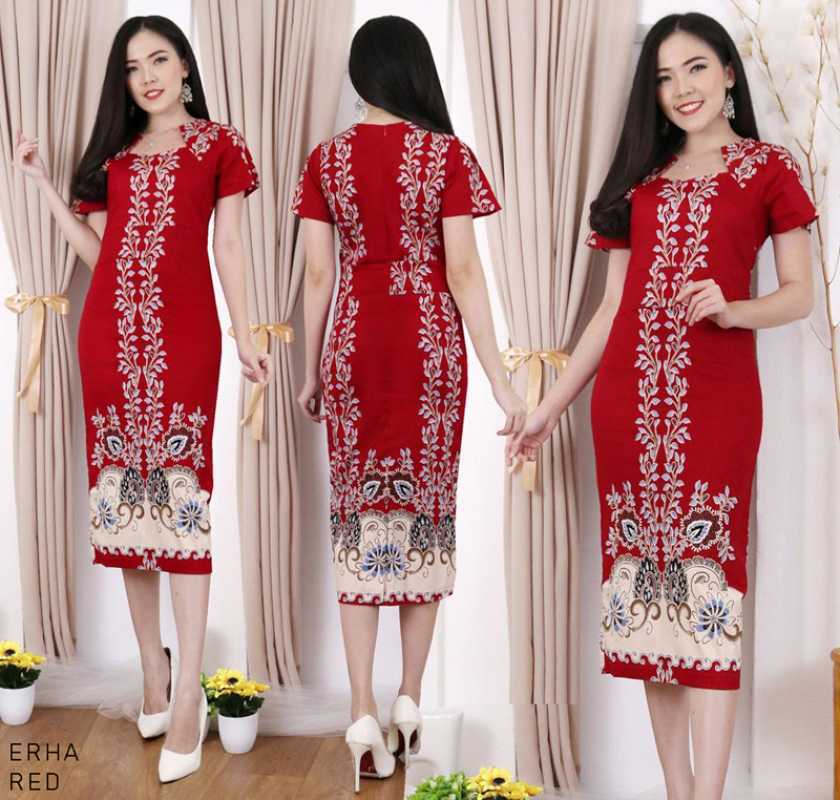 Jual Evercloth Erha Dress Batik Wanita Span Dress Wanita Batik Couple ...