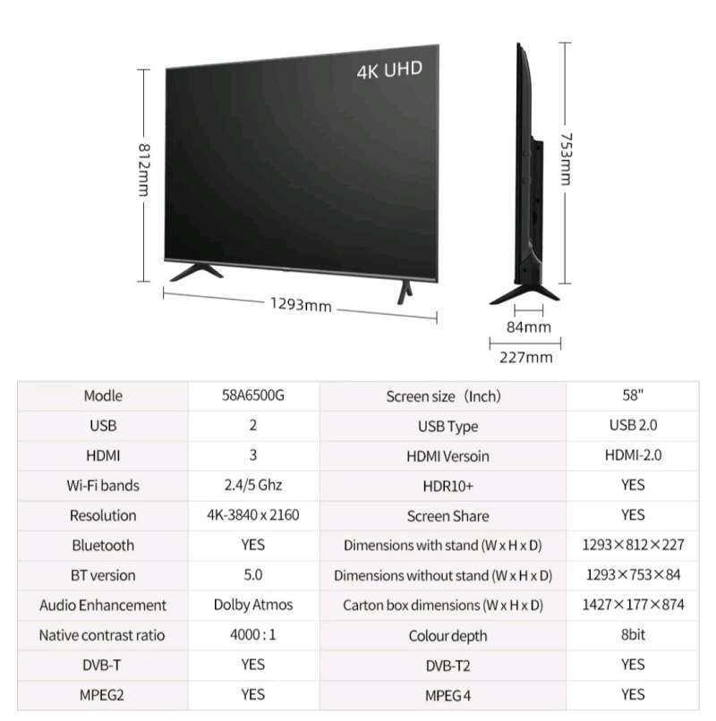 Jual Hisense 58a6500g Led Tv 58 Inch Smart Android 11.0 4k Uhd Dolby ...