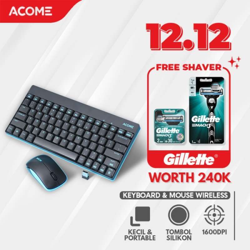 Jual Acome Keyboard & Mouse Wireless Portable 1600DPI Silikon AKM2000 ...