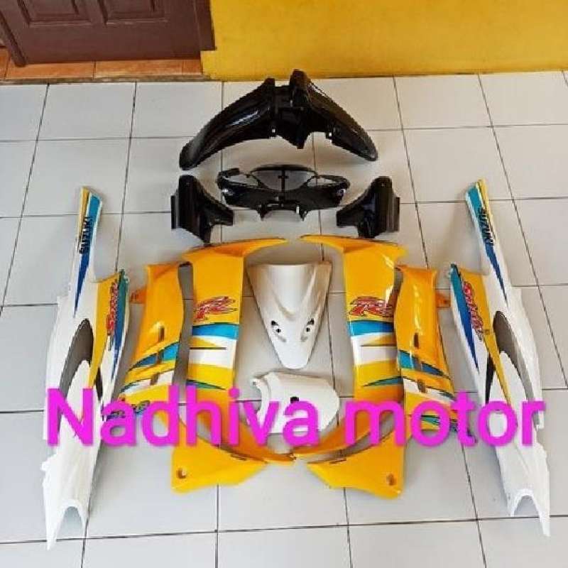 Jual cover body set satria hiu malaysia full halus putih kuning hitam ...