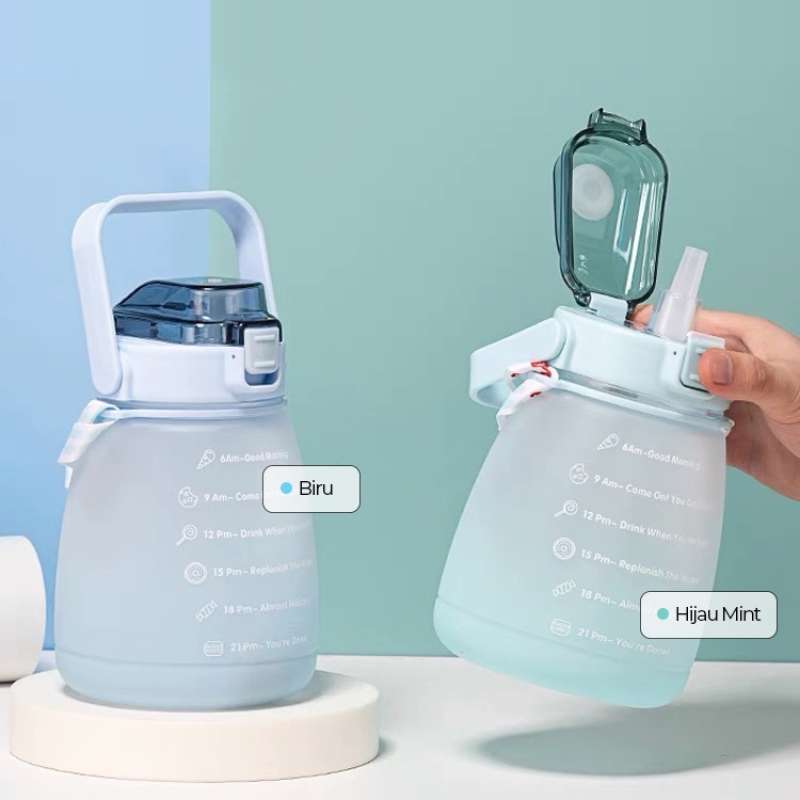 Jual Botol Minum Big Belly 1200ML 1.2Liter Botol Motivasi Penanda Waktu ...
