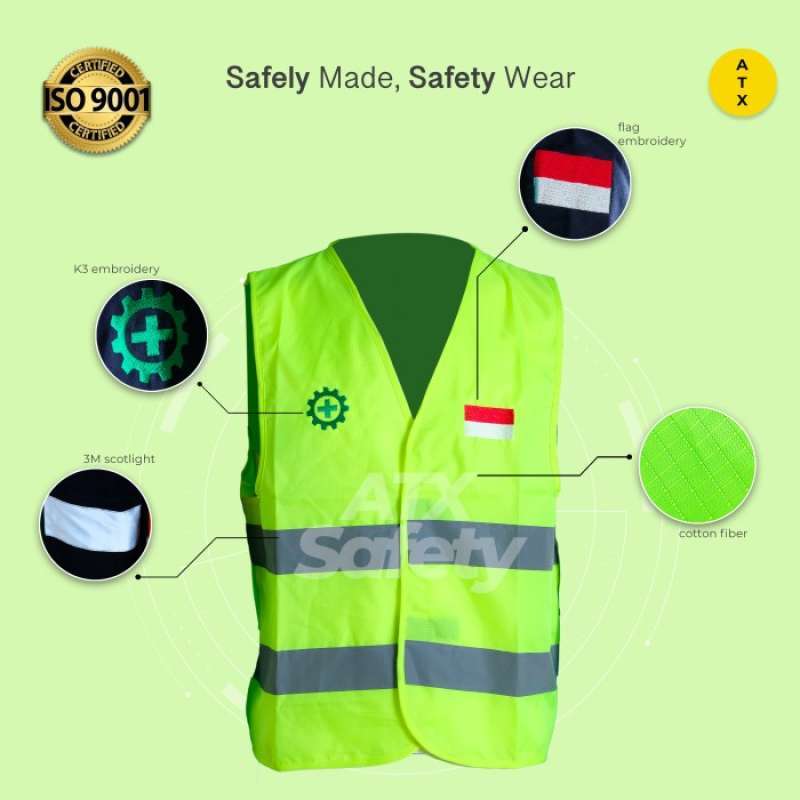 Jual Rompi Safety Proyek Lapangan ATX Hijau logo K3 dan Bendera ...
