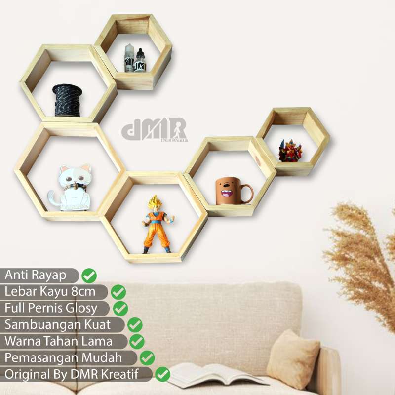 Jual Rak Hiasan Dinding Hexagonal Segi 6 Minimalis Pajangan Tembok