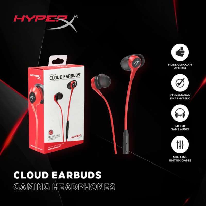 Jual Hyperx Cloud Earbuds Gaming Ear Phones With Mic Hyper X Earphone ...
