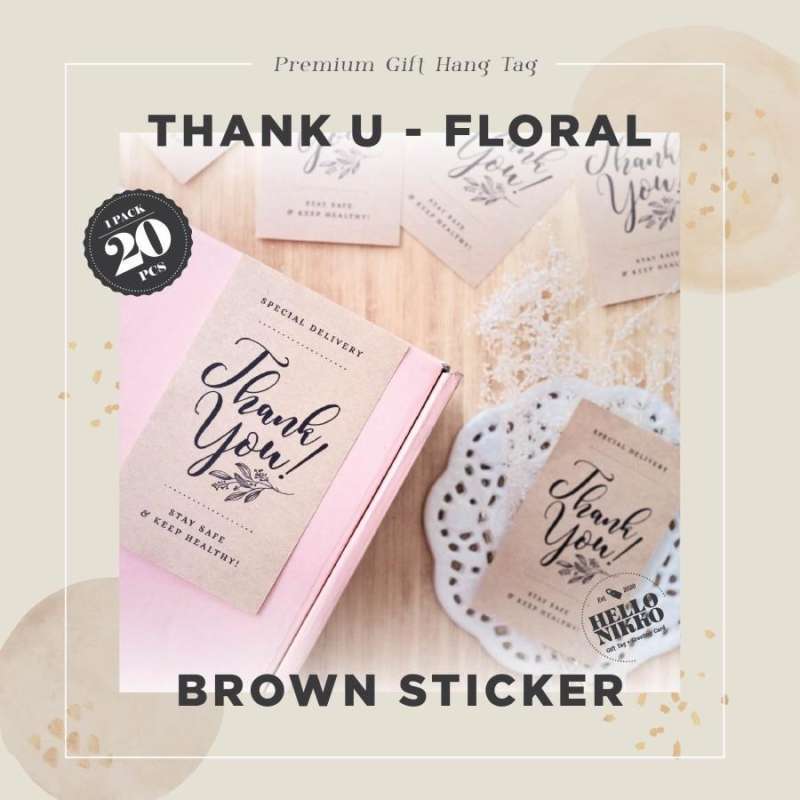 Jual Thank You Floral brown sticker label kartu box hampers gift tag ...