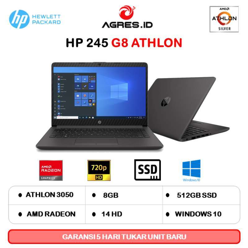 Jual LAPTOP HP 245 G8 - ATHLON SILVER 3050 8GB 512SSD WIN10 14.0 BLACK ...