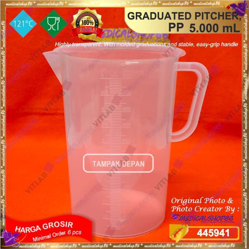 Jual VITLAB Beaker Plastik Bertangkai 5000ml / Graduated Pitcher 5000ml ...