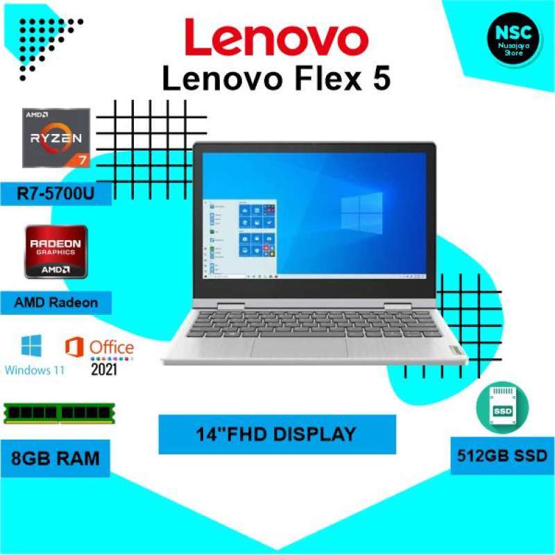 Jual Lenovo Flex 5-14ALC05 JJID R7-5700U 8GB SSD 512GB 14 W11 di Seller ...