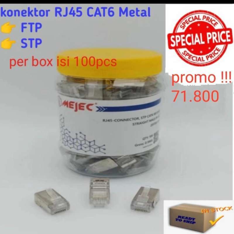 Jual Konector RJ45 Cat 6 Metal FTP STP Mejec isi 100Pcs / Rj45 Cat6 ...