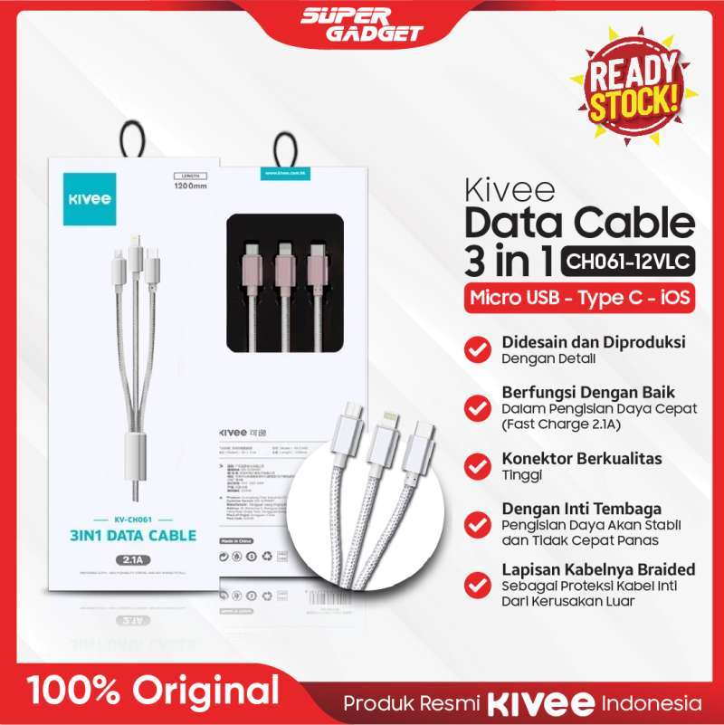Jual KIVEE CH061 12VLC 3 IN 1 Kabel Data USB Type C Micro iPhone ...