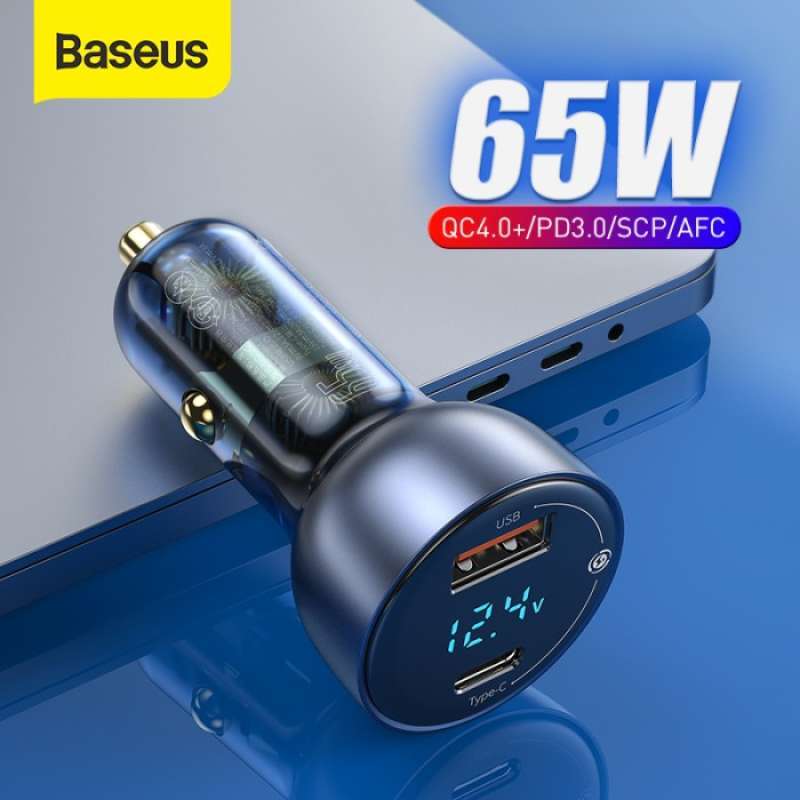 Jual BASEUS 65W CAR CHARGER MOBIL FAST CHARGING TYPE C PD+USB QUICK ...