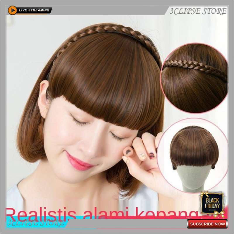 Promo Wig Rambut Palsu Poni Wig Liu Hai Band Twist Braid Ikat Kepala ...