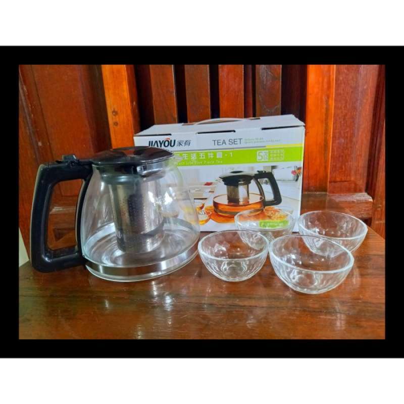 Promo Tea Pot Set 5 in 1 Saringan/Teko Kaca Set/Kado Gift Tea Set ...
