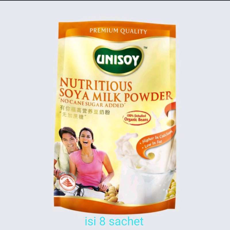 Jual Susu Unisoy Instant Soya Milk Powder No Cane Sugar added isi 8 ...