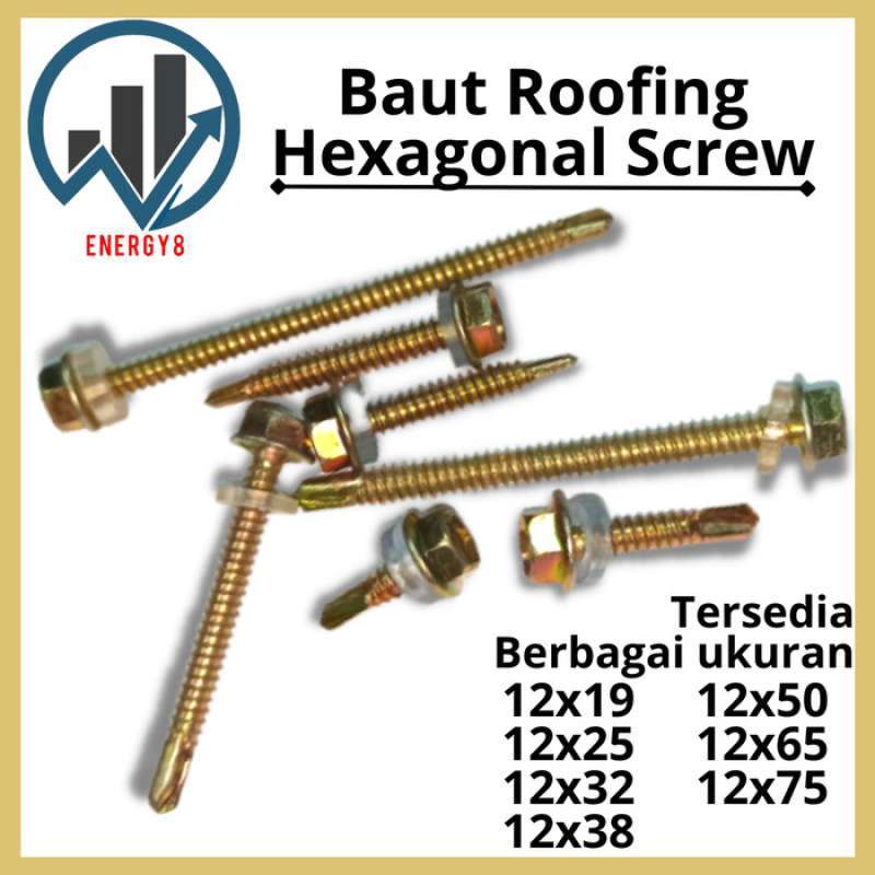Jual Baut Roofing 12x75mm Isi 200 Pcs | Sekrup Baja Ringan | Baut ...