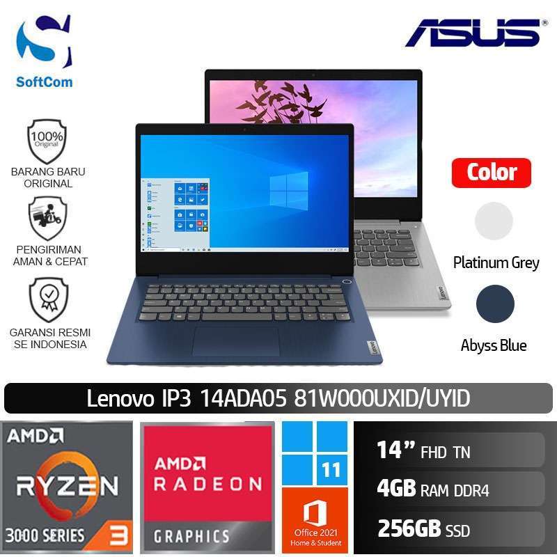 Jual Lenovo IdeaPad Slim 3 14ADA05 UXID UYID Notebook [AMD Ryzen 3-3250U/4GB/256GB SSD/14″/Win ...