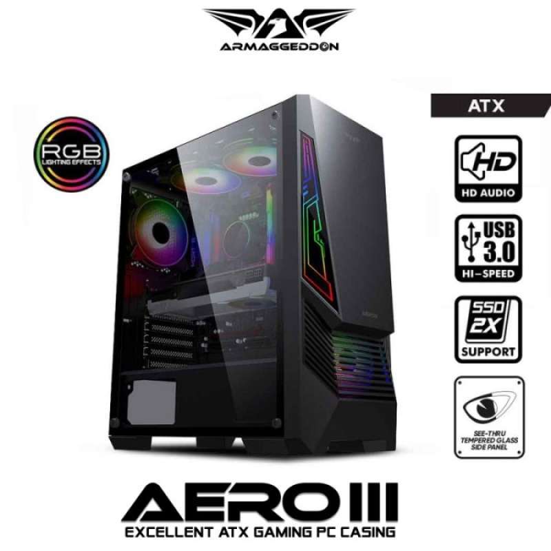 Promo Armaggeddon Aero Iii Atx Gaming Pc Case With Tempered Glass Side ...