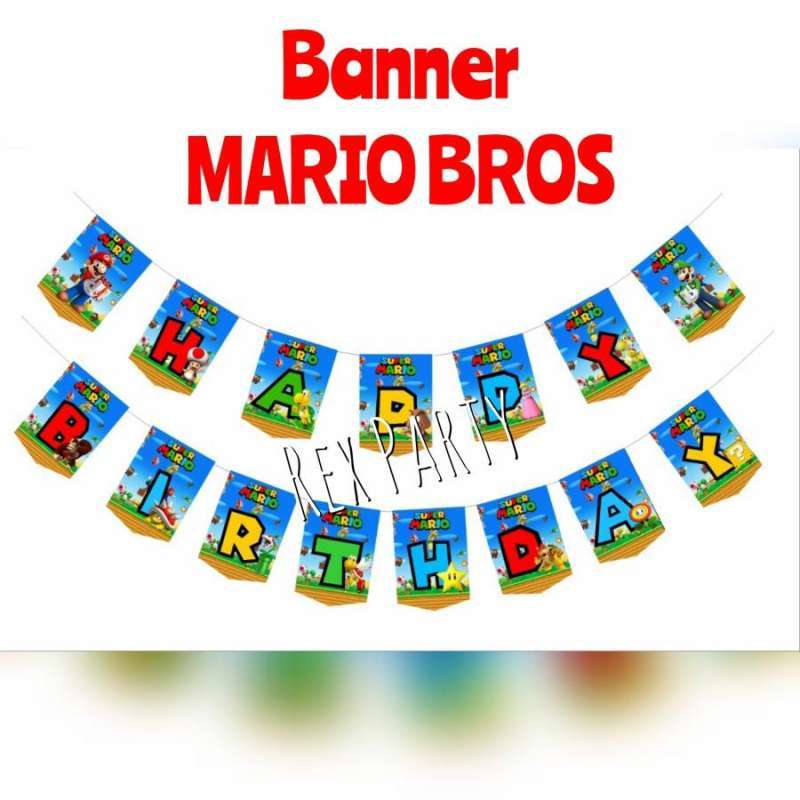 Jual Mario Bros Birthday Banner/Banner HBD Super Mario Bros/Bunting ...