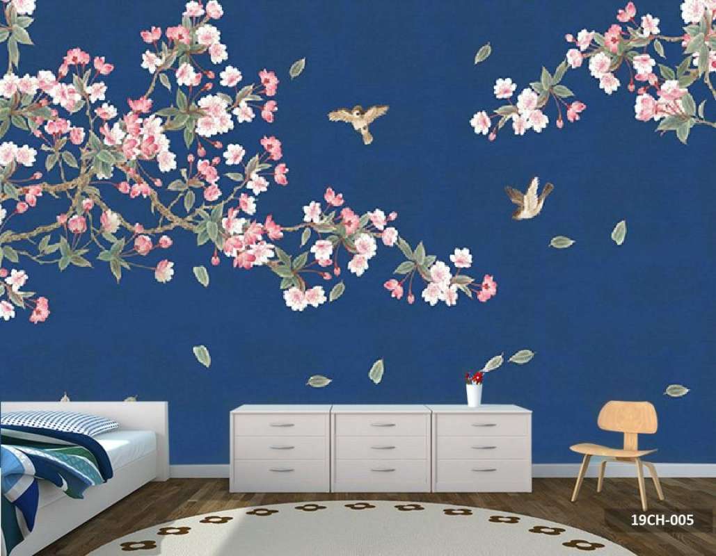 Jual Wallpaper Custom Chinese Oriental China Mural Bunga Burung Alam di ...