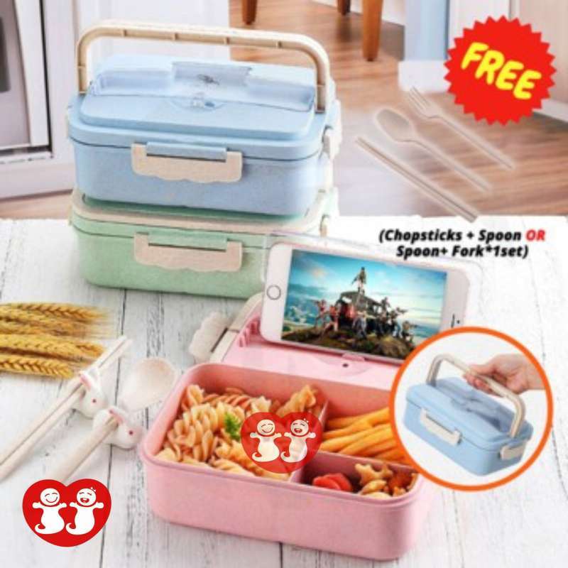 Jual Lunch Box Kotak Makan Jerami Gandum Wheat Tempat Bento Alat Sendok ...