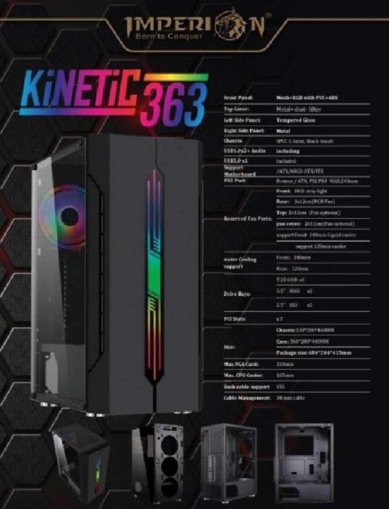 Jual CASING GAMING ATX IMPERION KINETIC 363 BONUS 1 FAN KACA TRANSPARAN ...