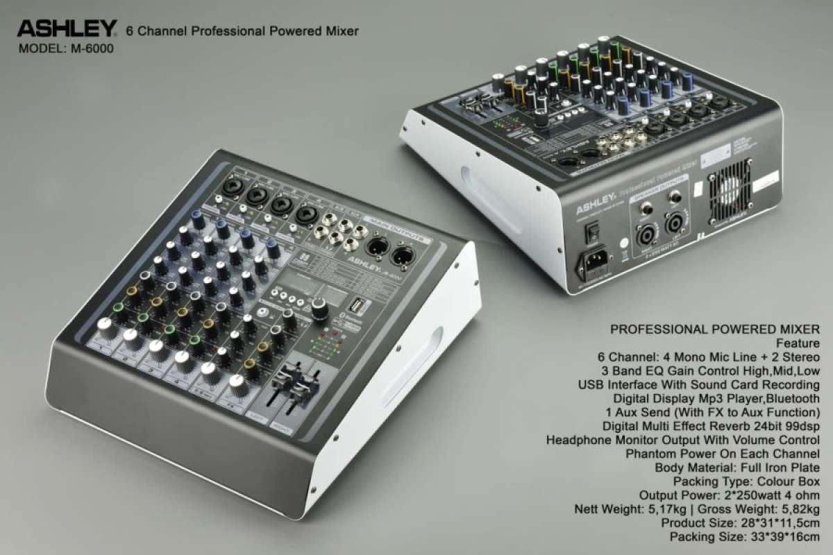 Jual POWER MIXER 6 CHANNEL ASHLEY M-6000/M6000 PROFESSIONAL POWER MIXER di Seller ...