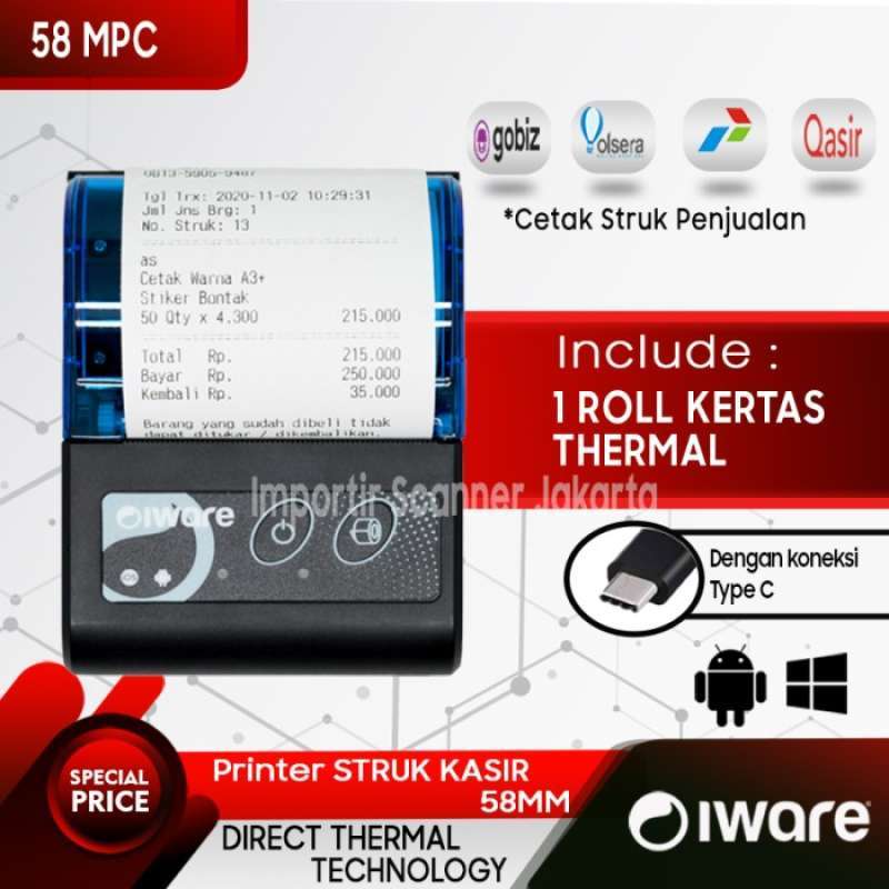 Promo Mobile Printer Bluetooth Thermal Iware 58Mpc Diskon 11% di Seller ...