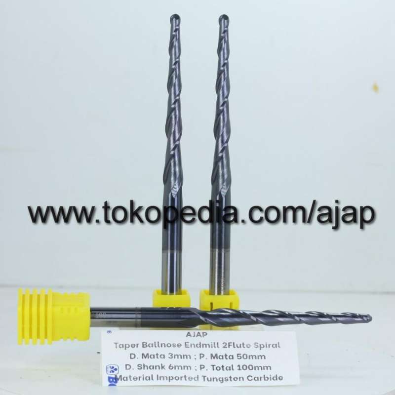 Jual Taper Ballnose Endmill 2F 6Mm X100; Mata 3Mm R1.5 Mata Ukir Router Cnc - R1.5 * 50 * 100 di ...