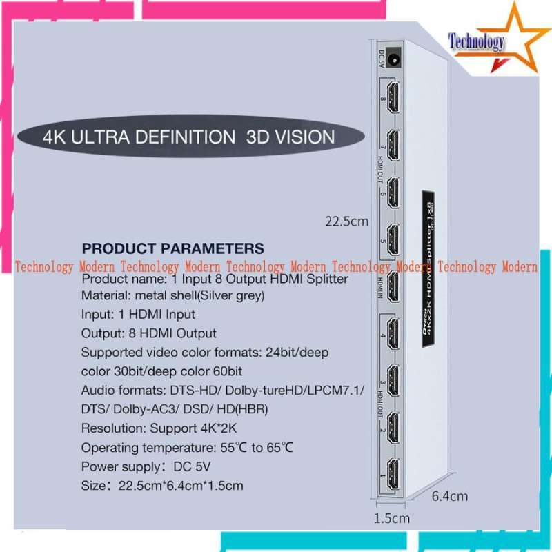 Jual Hdmi Splitter Distributor 1x8 (1 Input 8 Output) 4k Support 3d Di Seller Technology Modern ...