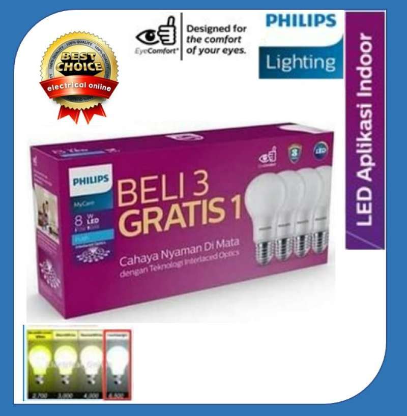 Jual Lampu Philips LED [PACK] Bulb 8W E27 6500K 230V A60-MyCare (Putih ...