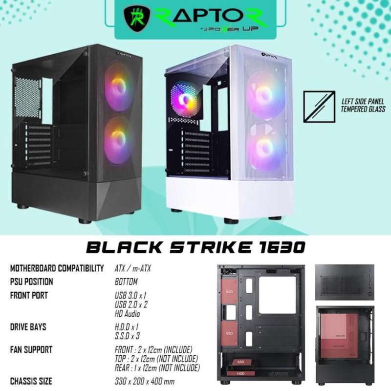 Jual Raptor Black Strike 1630 Free 2 Fan Rgb Atx Gaming Case - Putih Di ...