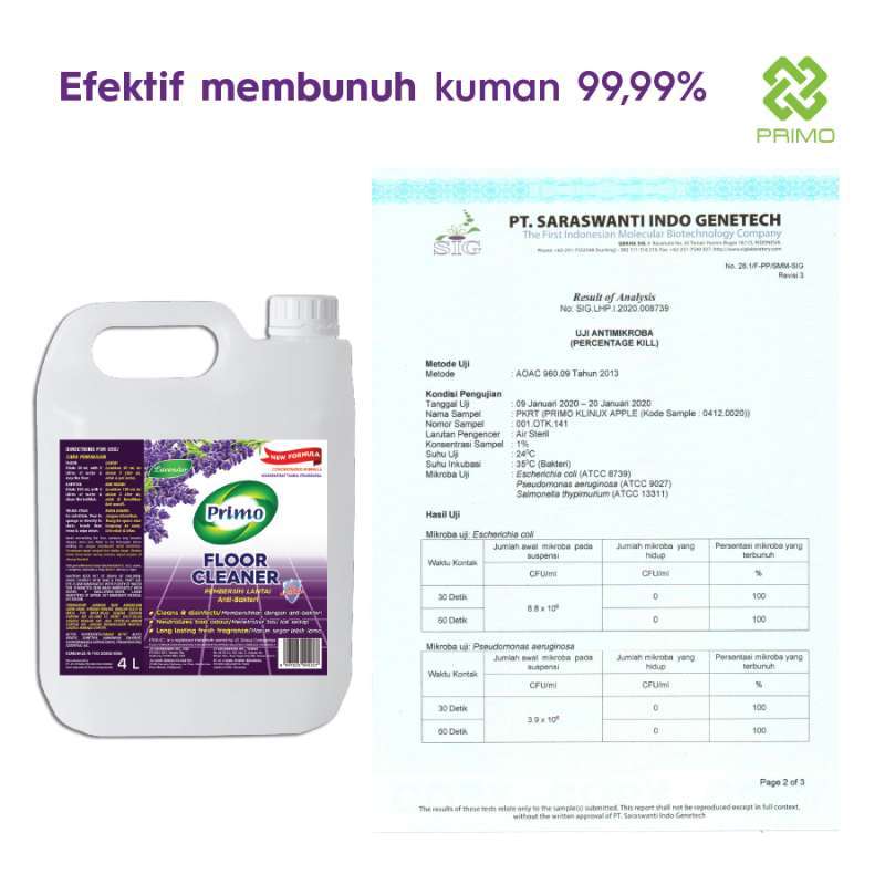 Promo Primo Floor Cleaner Pembersih Lantai Antibakteri Lavender 4 L ...