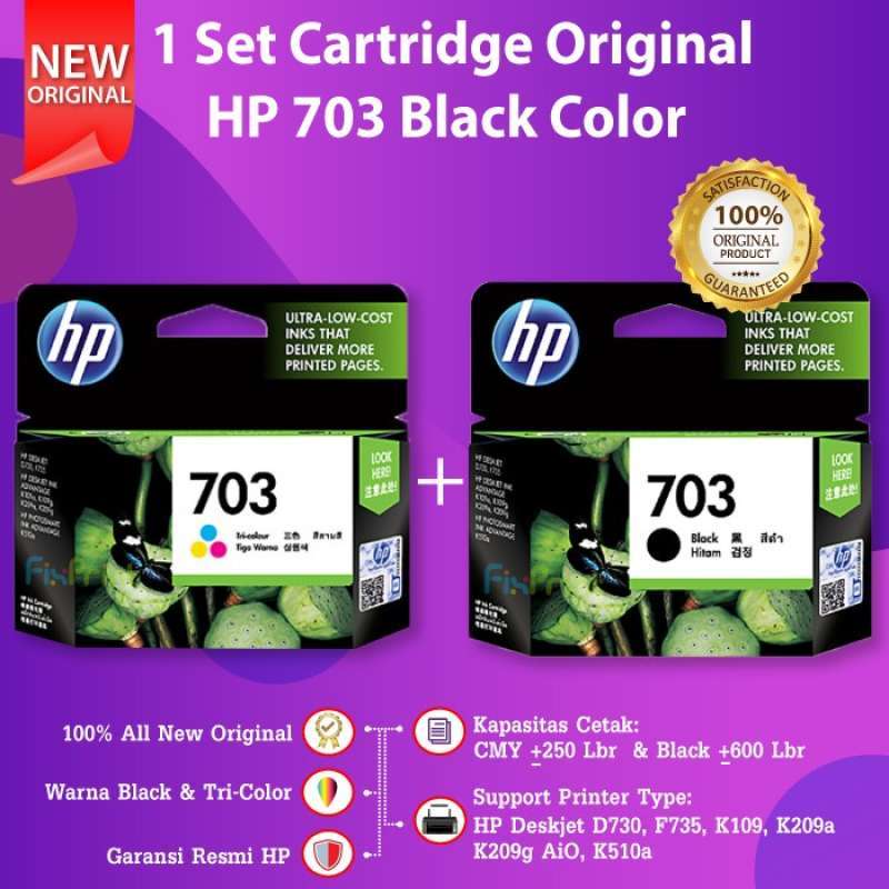 Jual Set Cartridge Hp 703 Black Cd887Aa Color Cd888Aa Printer K209A ...
