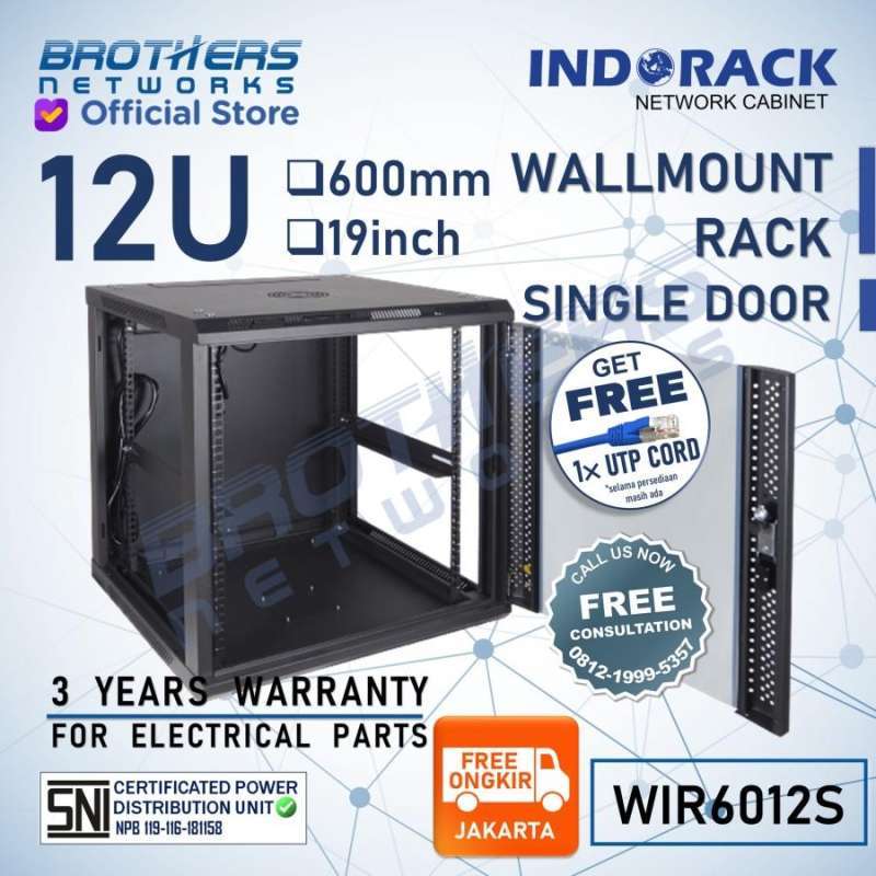 Jual WALLMOUNT INDORACK WIR6012S 12U 600MM SINGLE DOOR SERVER RACK ...