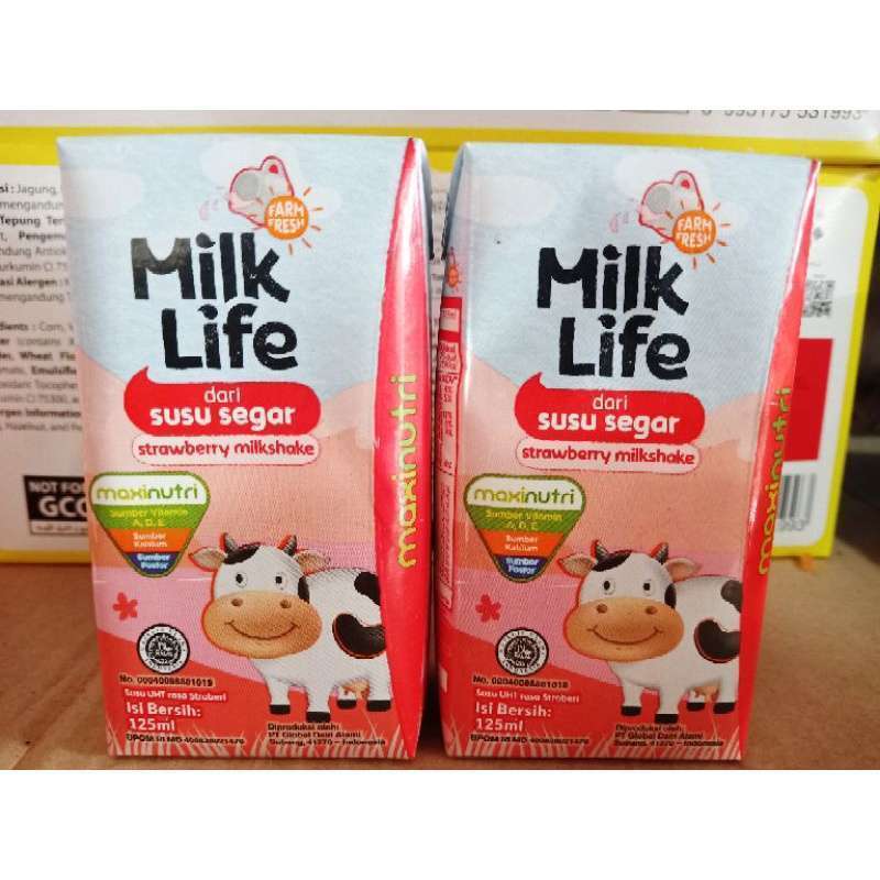 Jual Susu UHT Milk Life 125ml dus karton 40pcs strawberry di Seller ...