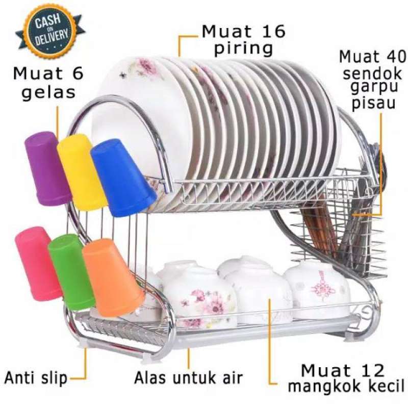 Jual Rak Piring STAINLESS STEEL 2 Susun Minimalis rak dapur layer ...