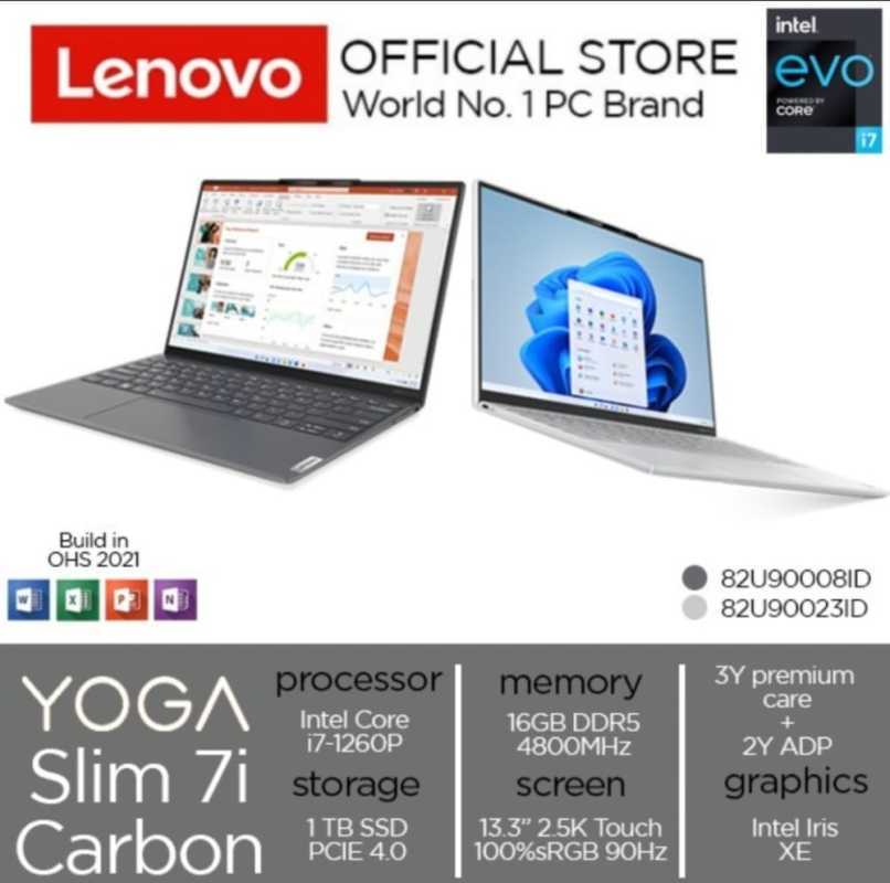 Jual Lenovo Yoga Slim 7i Carbon Touch 13iap7 08id-23id || I7 1260p 16gb ...