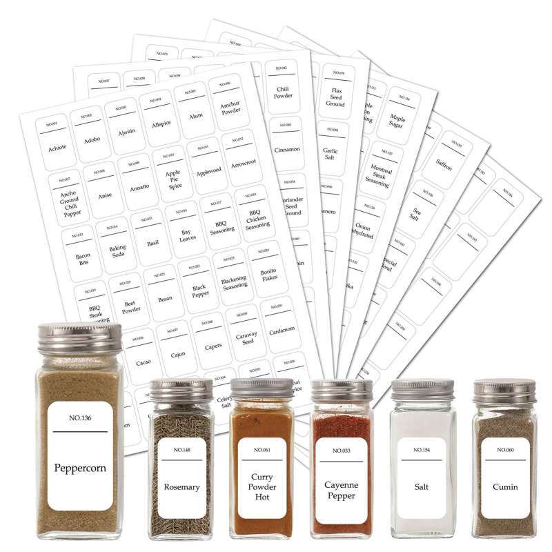 Jual 216Pcs Spice Jar Labels Waterproof Preprinted White Food Name ...
