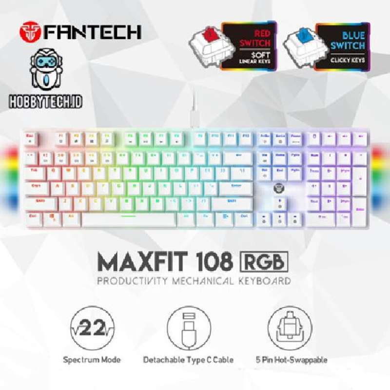 Jual Fantech MAXFIT108 Hotswap RGB 5 pin Keyboard Gaming Mechanical ...