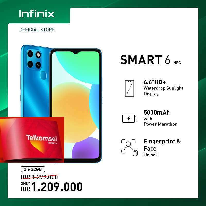 Jual Infinix Smart 6 Nfc Smartphone [2gb/ 32gb/ Official Store] + Starter Pack Telkomsel ...
