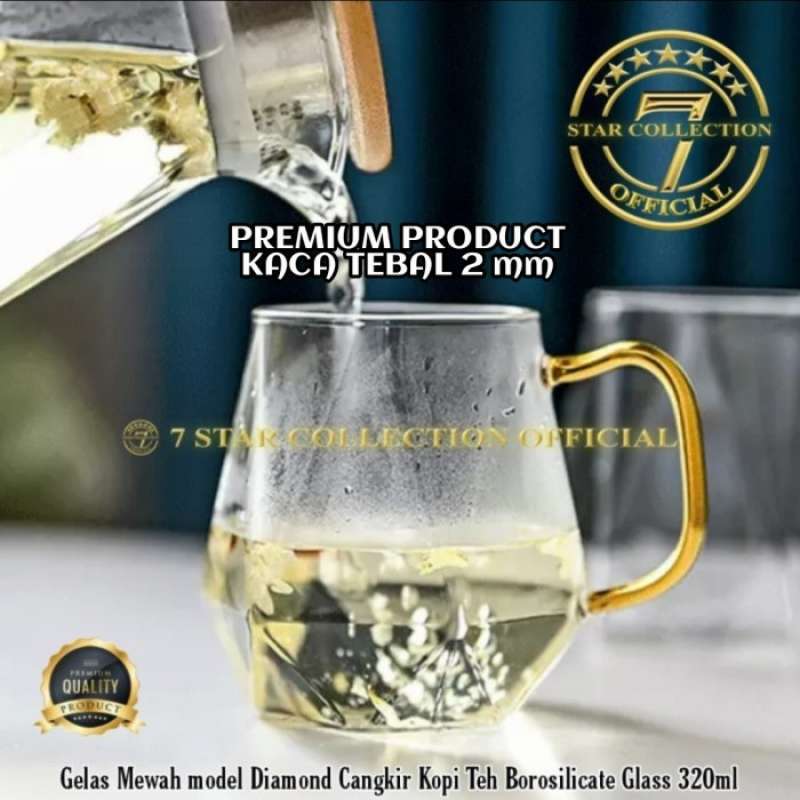 Promo Gelas Mewah Model Diamond Cangkir Kopi Teh Borosilicate Glass 320Ml Diskon 10% di Seller ...