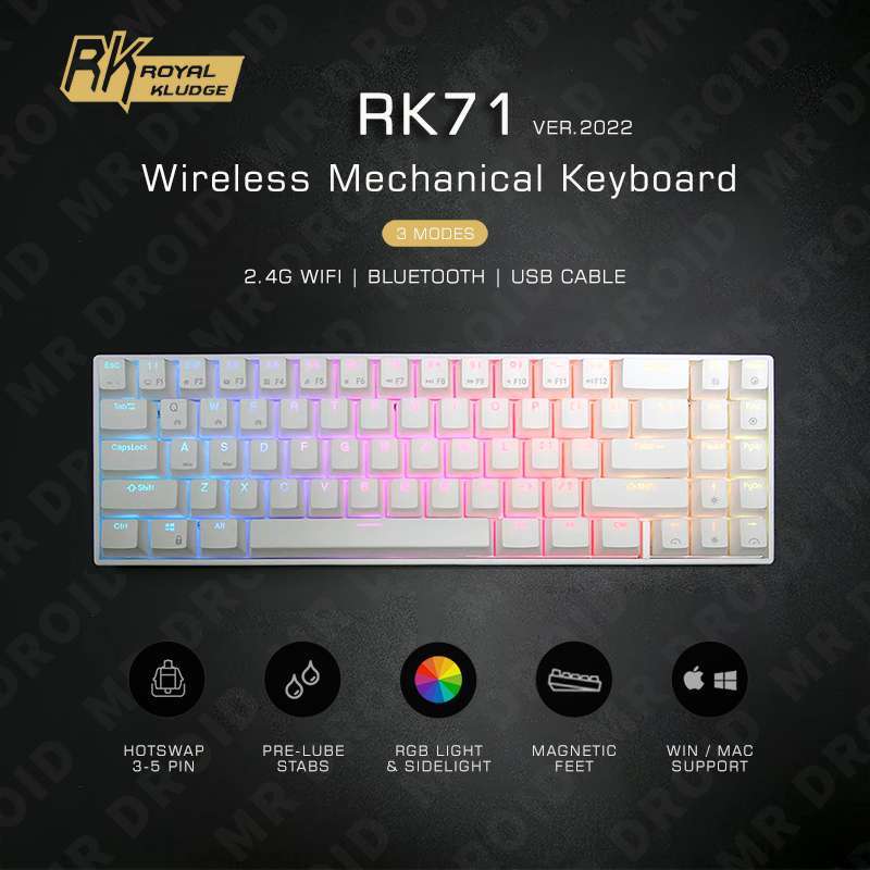 Promo ROYAL KLUDGE RK71 RGB MECHANICAL KEYBOARD WIRELESS 3 MODE HOTSWAP ...