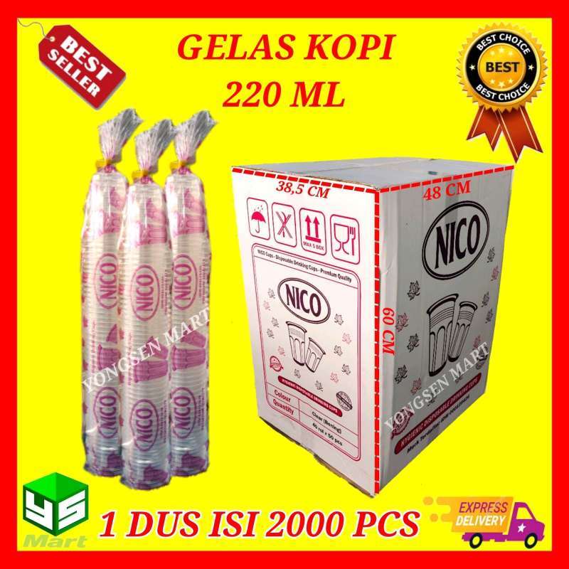 Jual 1 DUS Gelas cup Aqua plastik kopi teh merk NICO setara grape cup anggur 220ml di Seller ...